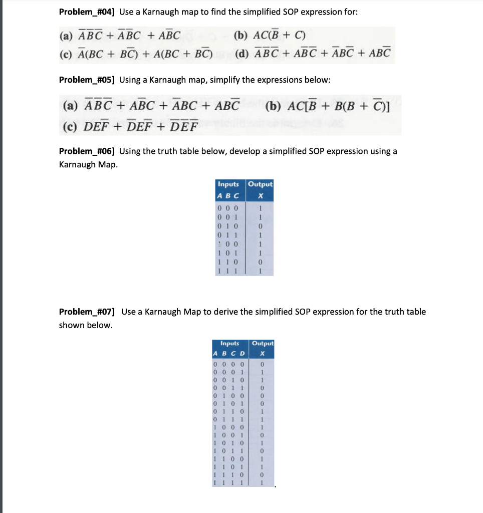 Solved Use a Karnaugh map to find the simplified SOP | Chegg.com