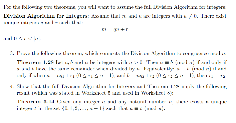 Solved For the following two theorems, you will want to | Chegg.com