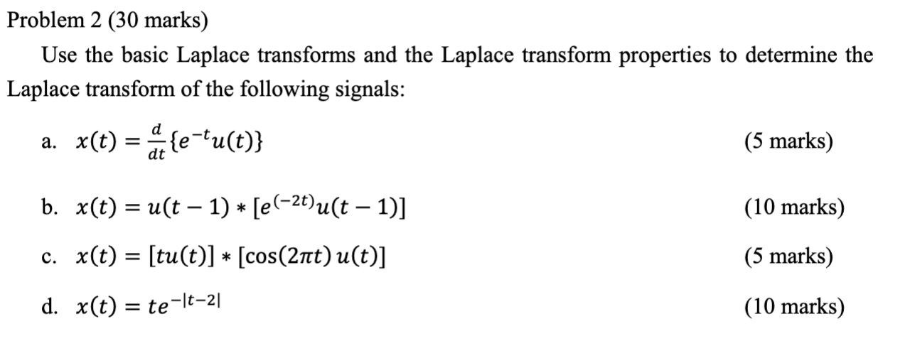 Solved Problem 2 (30 marks) Use the basic Laplace transforms | Chegg.com