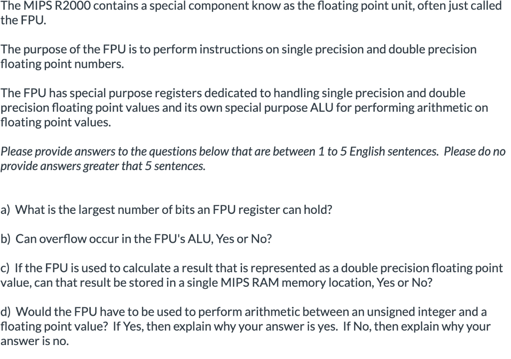 Solved The MIPS R2000 contains a special component know as | Chegg.com