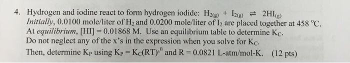 Solved Hydrogen and iodine react to form hydrogen iodide: | Chegg.com