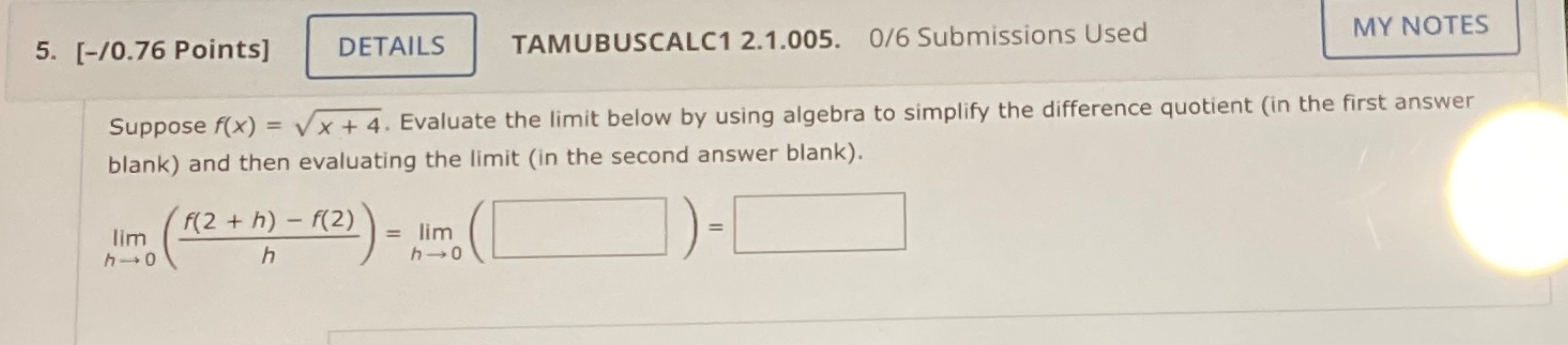 Solved Suppose f(x)=x+42. ﻿Evaluate the limit below by using | Chegg.com