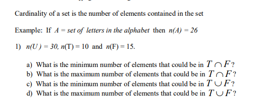 Solved Cardinality of a set is the number of elements | Chegg.com