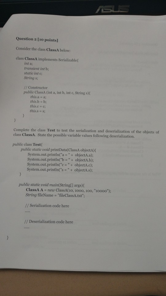 Solved Question 2 [10 points] Consider the class Class A | Chegg.com