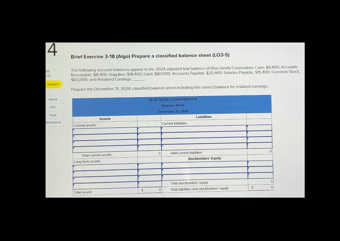 Solved Brief Exercise 3-18 (Algo) Prepare a classified | Chegg.com