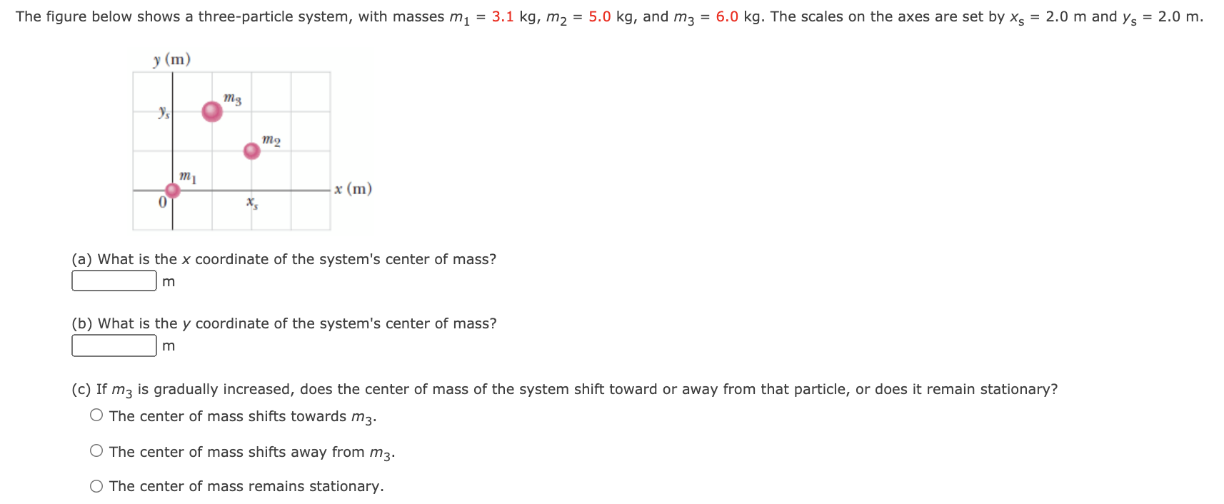 Solved The figure below shows a three-particle system, with | Chegg.com