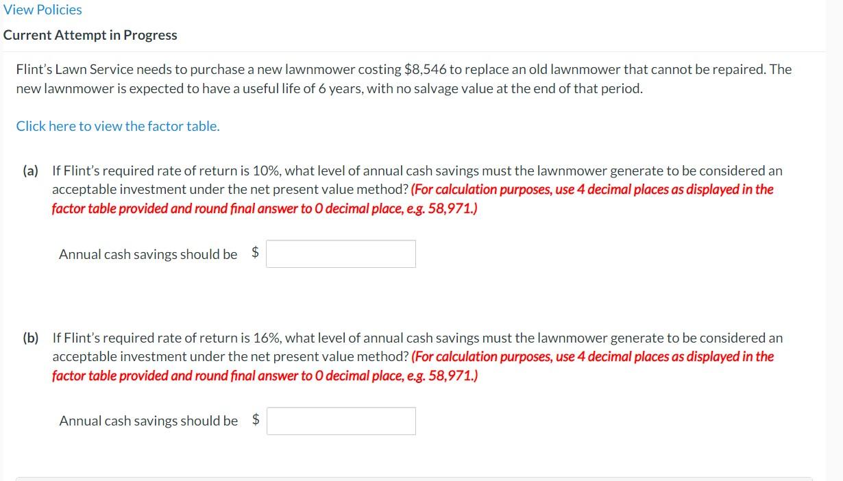 Solved View Policies Current Attempt in Progress Flint's | Chegg.com