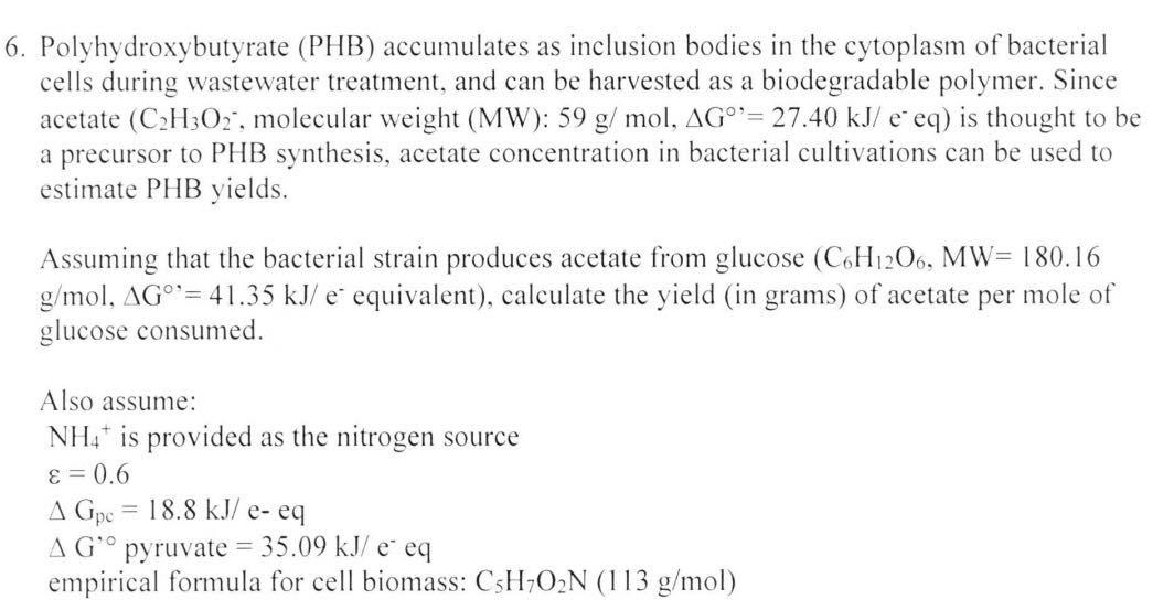 6. Polyhydroxybutyrate (PHB) accumulates as inclusion | Chegg.com