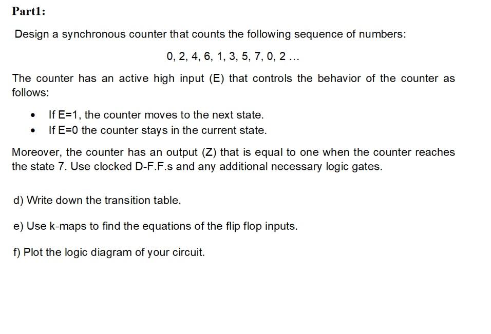 Solved Part1: Design a synchronous counter that counts the | Chegg.com
