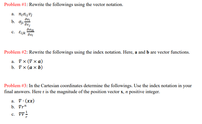 Solved Problem #1: Rewrite the followings using the vector | Chegg.com