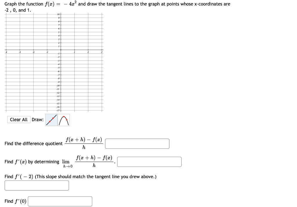 Solved Graph the function f(x) = - 4x2 and draw the tangent | Chegg.com