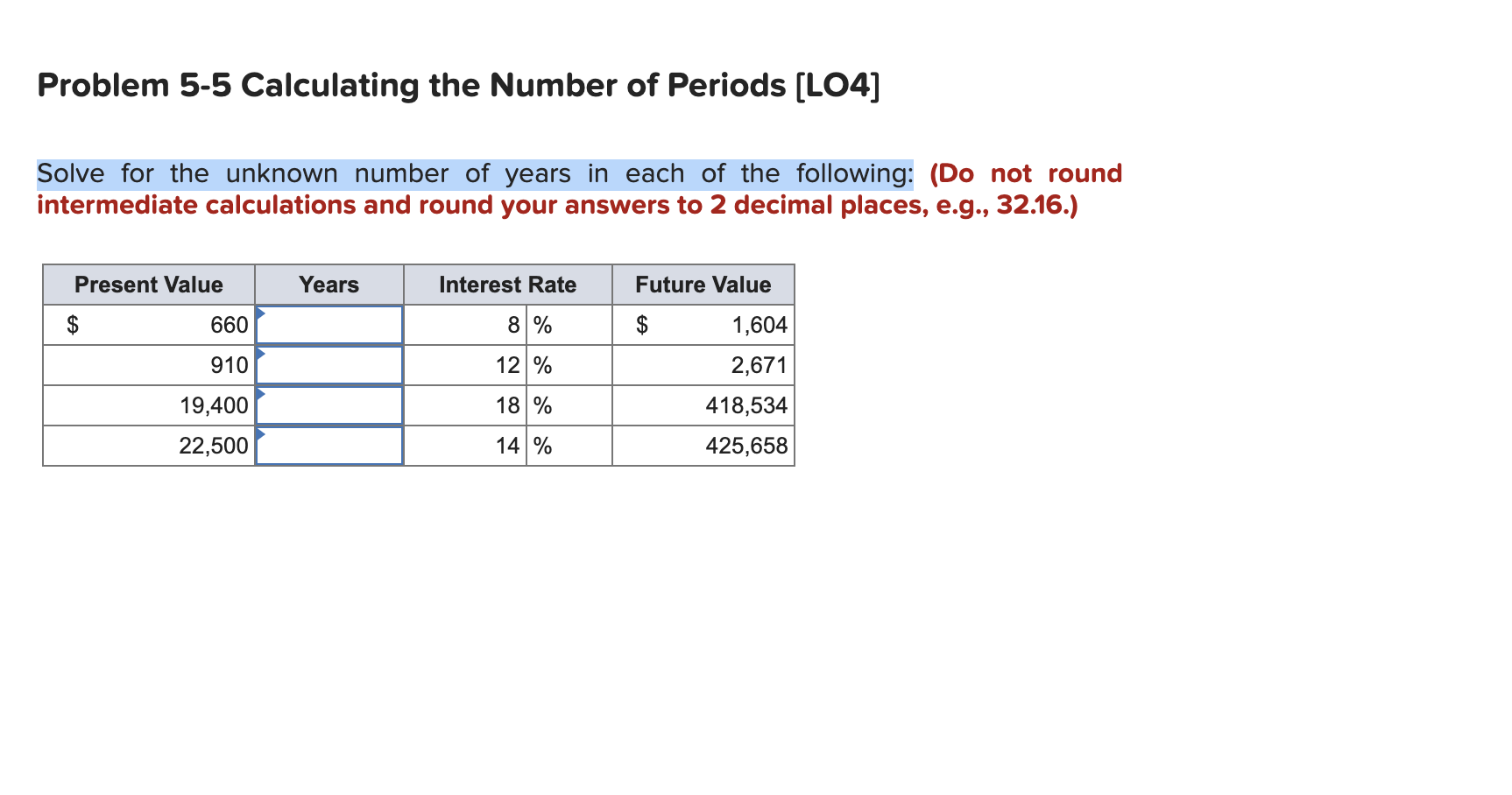 Solved Problem 5-5 Calculating the Number of Periods (L04] | Chegg.com