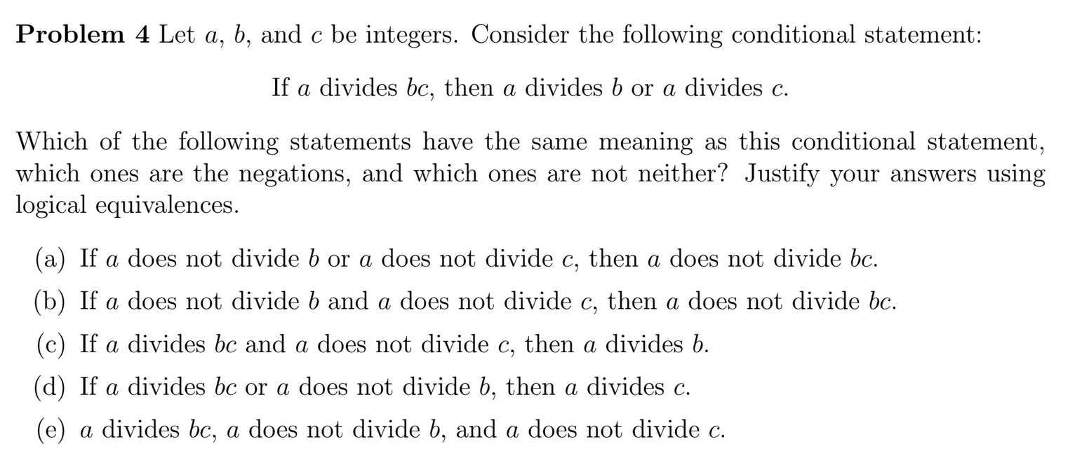 Solved Problem 4 Let a, b, and c be integers. Consider the | Chegg.com