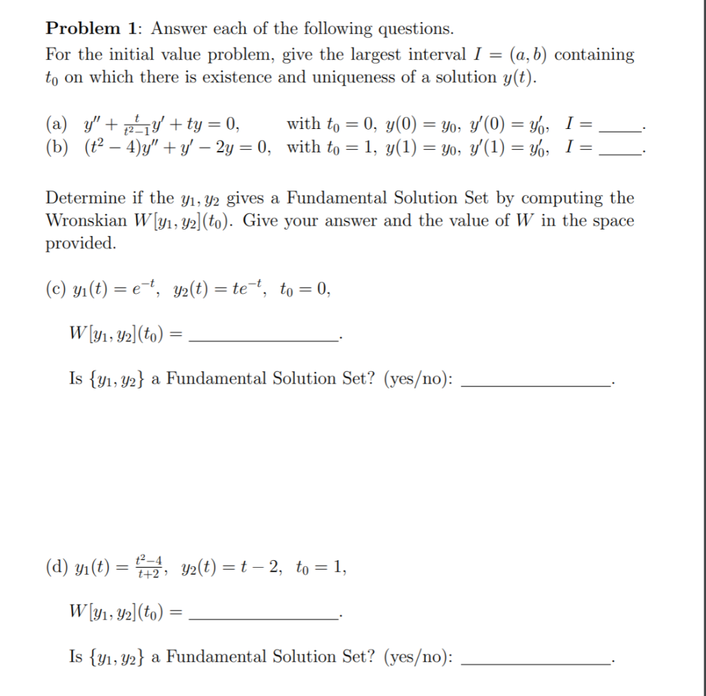 Solved Problem 1: Answer each of the following questions. | Chegg.com