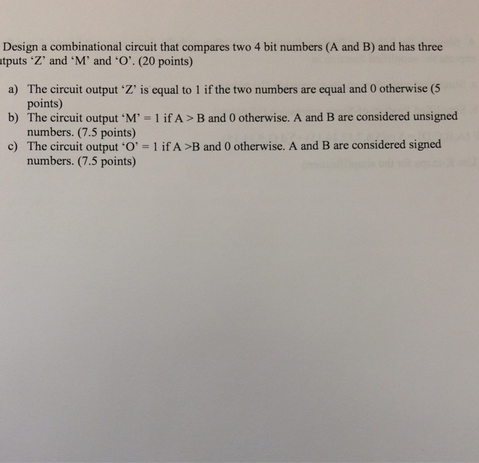 Solved Design a combinational circuit that compares two 4 | Chegg.com