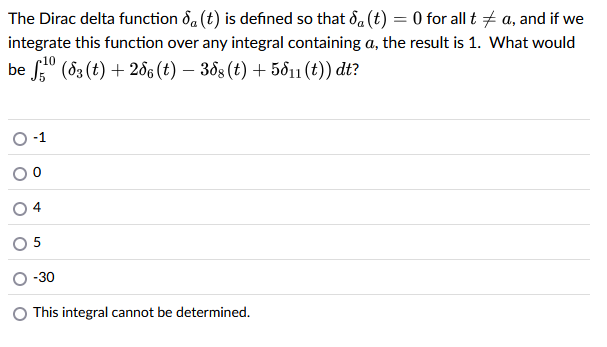 Solved The Dirac delta function δa(t) is ﻿defined so ﻿that | Chegg.com