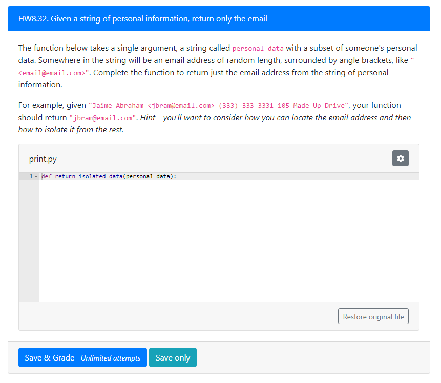 Solved HW8.32. Given a string of personal information, | Chegg.com