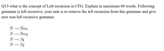 Solved Q15-what is the concept of Left-recursion in CFG. | Chegg.com