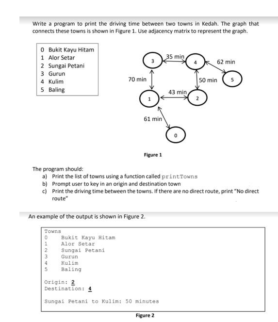 Solved Write a program to print the driving time between two | Chegg.com