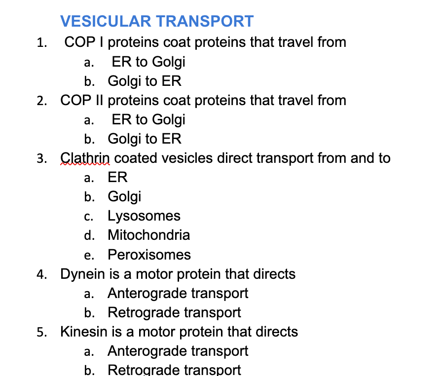 Solved VESICULAR TRANSPORT 1. COP I proteins coat proteins | Chegg.com