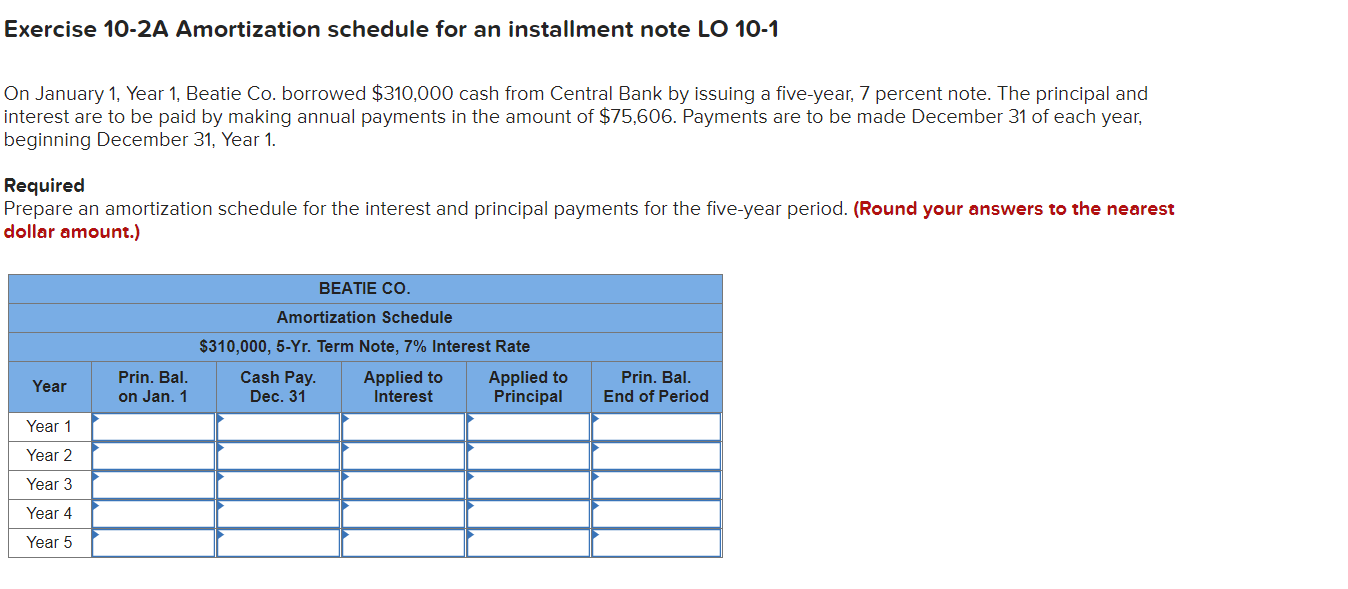 Solved Exercise 10-2A Amortization schedule for an | Chegg.com