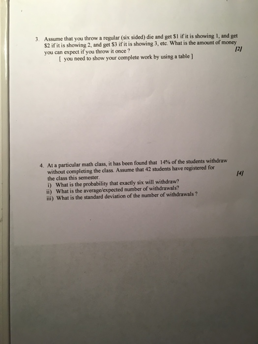 Solved Assume that you throw a regular (six sided) die and | Chegg.com