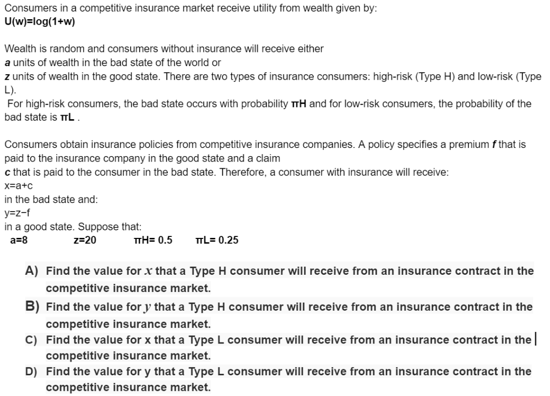 Solved A) ﻿Find the value for x ﻿that a Type H ﻿consumer | Chegg.com