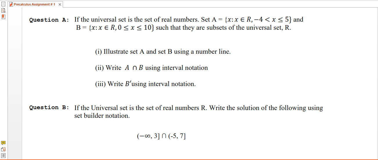 Solved uestion A : If the universal set is the set of real | Chegg.com