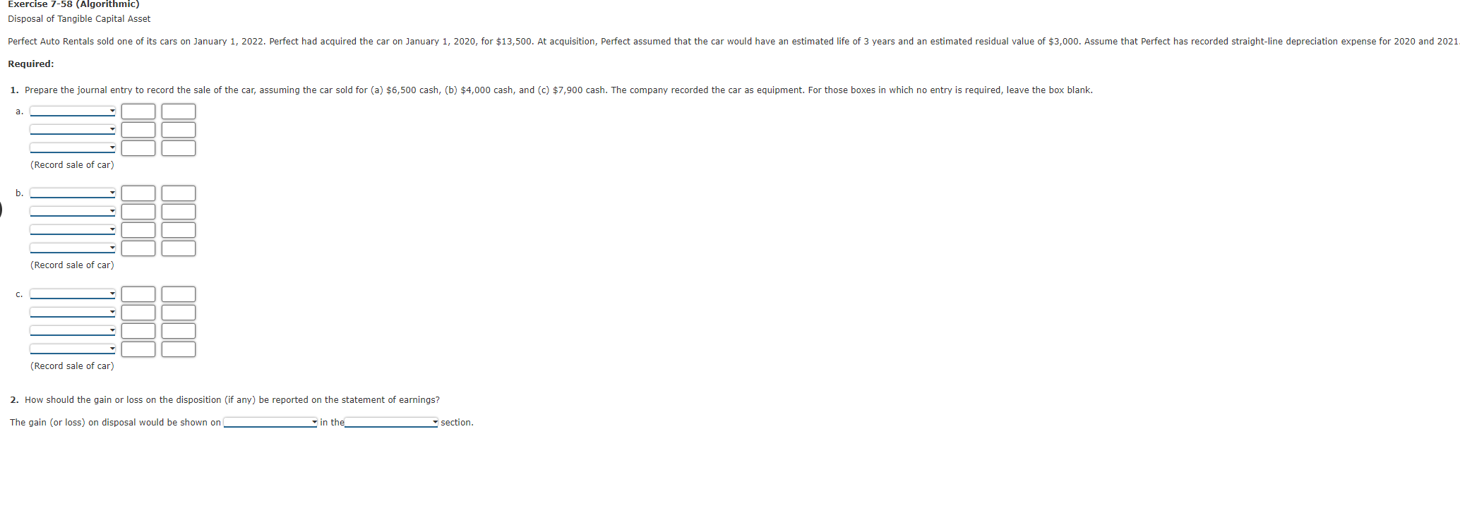 Solved Exercise 7-58 (Algorithmic) Disposal of Tangible | Chegg.com