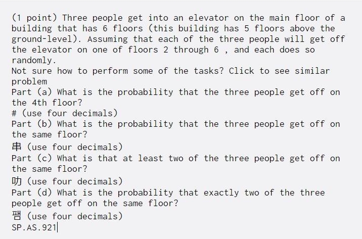 Solved (1 point) Three people get into an elevator on the | Chegg.com