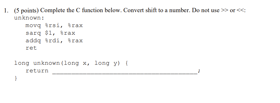 Solved 1. (5 points) Complete the C function below. Convert | Chegg.com