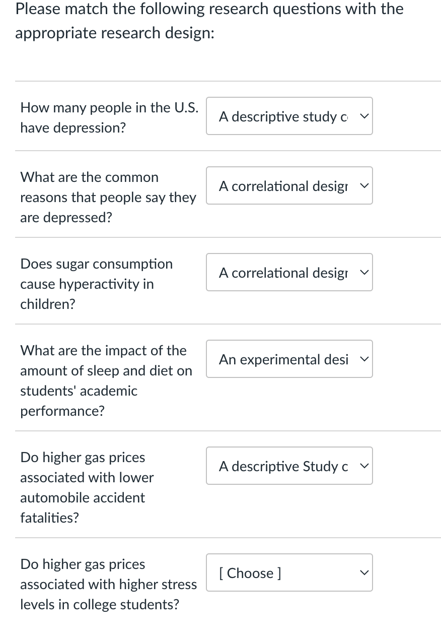 Solved Please match the following research questions with | Chegg.com