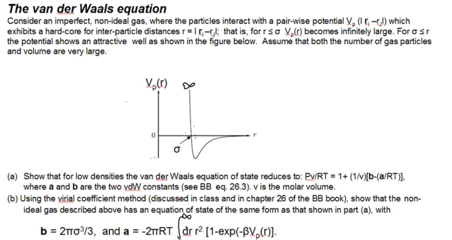 The van der Waals equation Consider an imperfect, | Chegg.com