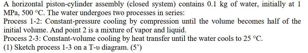 Solved A horizontal piston-cylinder assembly (closed system) | Chegg.com