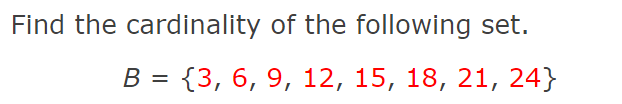 Solved Find the cardinality of the following set. = {3, 6, | Chegg.com
