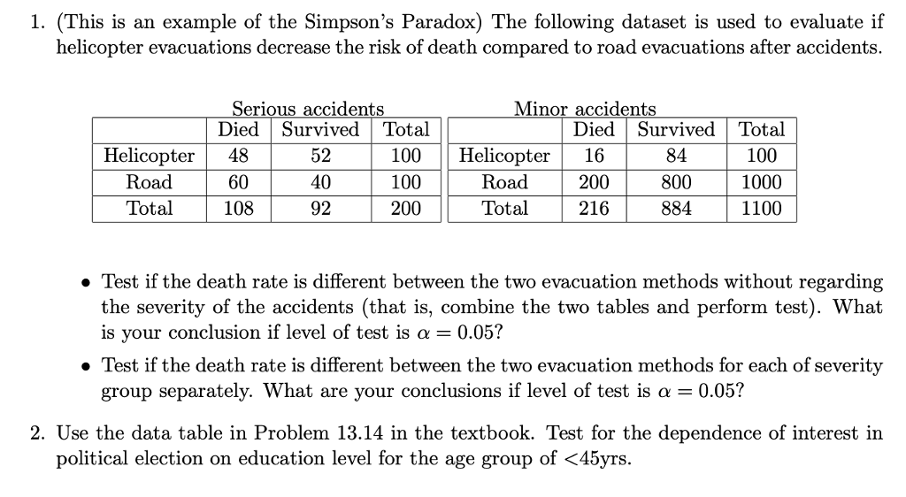 Solved 1. (This is an example of the Simpson's Paradox) The | Chegg.com
