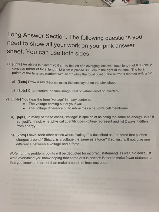 Solved Long Answer Section. The following questions you need | Chegg.com