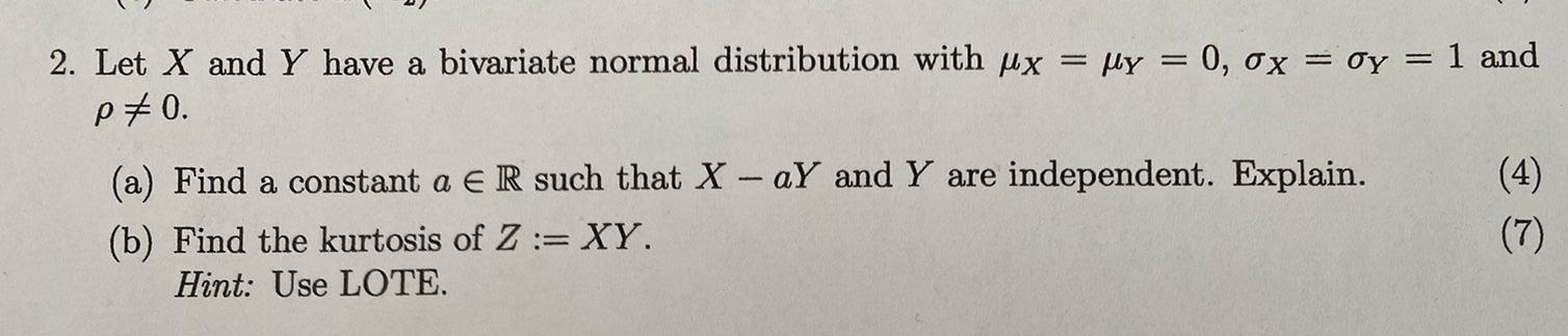 Solved 2. Let X and Y have a bivariate normal distribution | Chegg.com