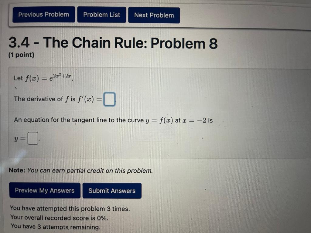 Solved 34 The Chain Rule Problem 8 1 Point Let 
