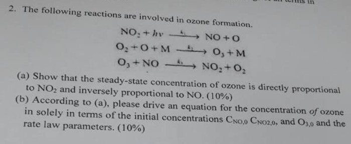 Solved 2. The following reactions are involved in ozone | Chegg.com