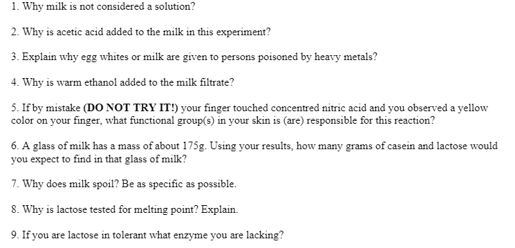 Solved 1. Why milk is not considered a solution? 2. Why is | Chegg.com