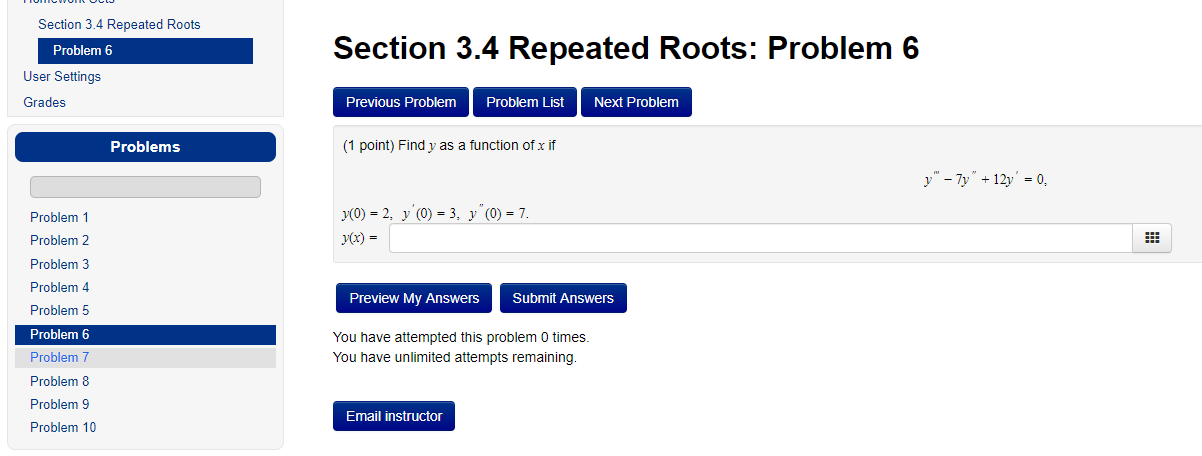 Solved Section 3.4 Repeated Roots Problem 6 User Settings | Chegg.com