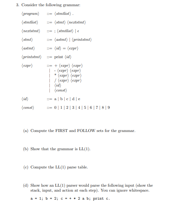 3. Consider the following grammar: (program) | Chegg.com