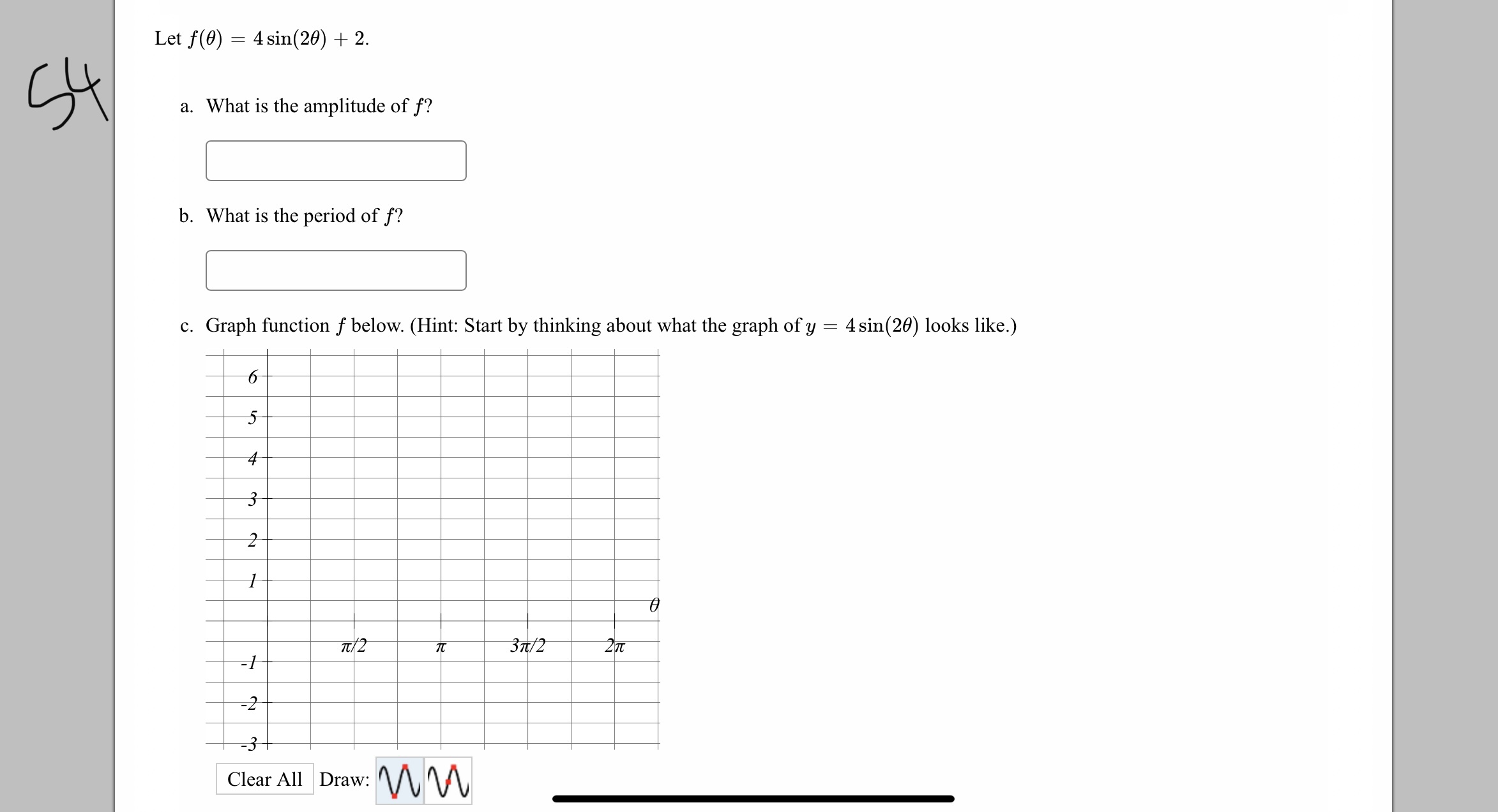 Solved eet f(θ)=4sin(2θ)+2. a. What is the amplitude of f ? | Chegg.com