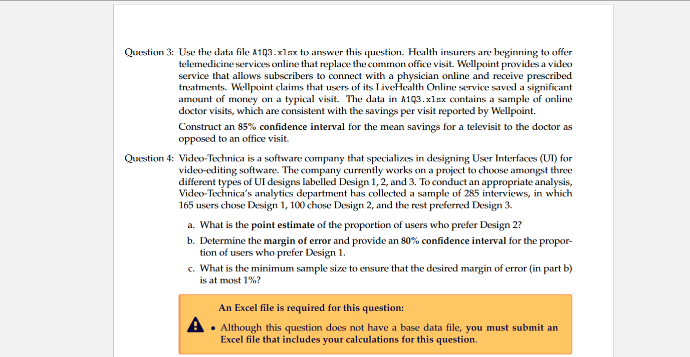 Question 3: Use the data file A1Q3.xlsx to answer | Chegg.com