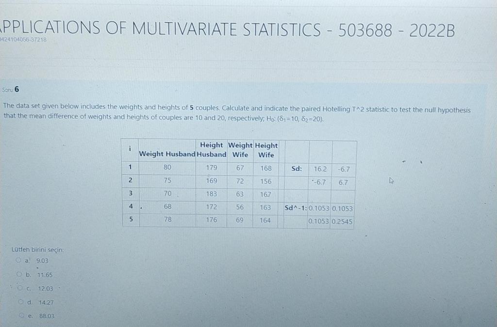 PPLICATIONS OF MULTIVARIATE STATISTICS - 503688 - | Chegg.com