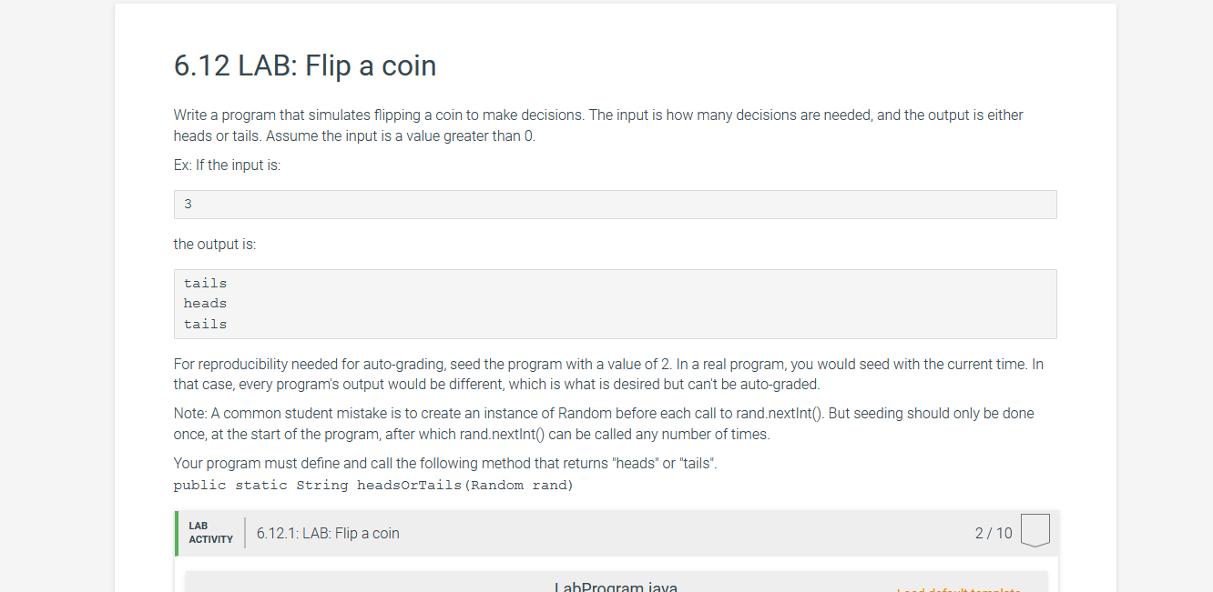 612 Lab Flip A Coin Write A Program That Simulates 