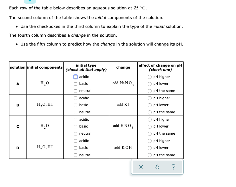 Solved Each row of the table below describes an aqueous | Chegg.com