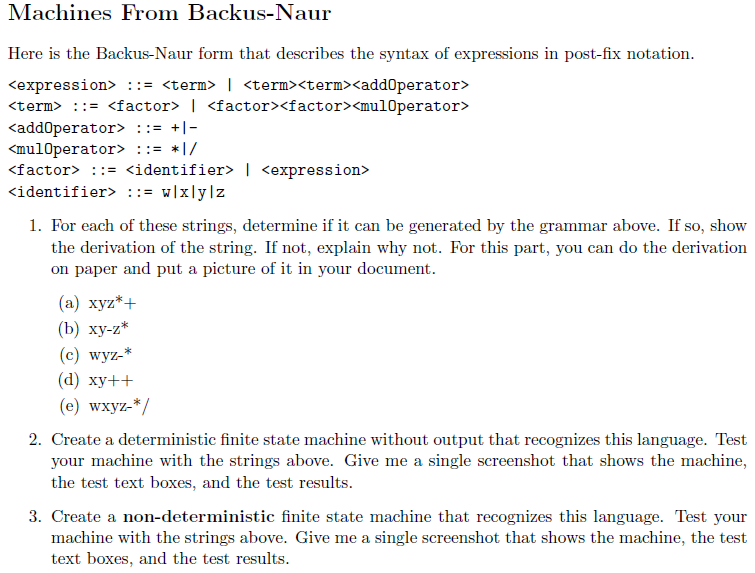 Solved Machines From Backus-Naur Here is the Backus-Naur | Chegg.com