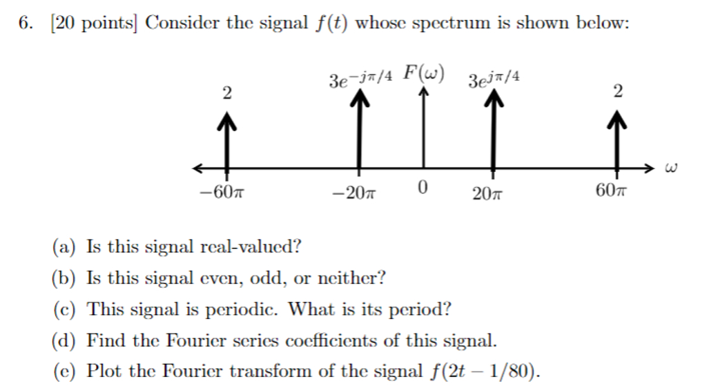 Solved 6. [20 ﻿points] ﻿Consider the signal \( ﻿f(t) \) | Chegg.com